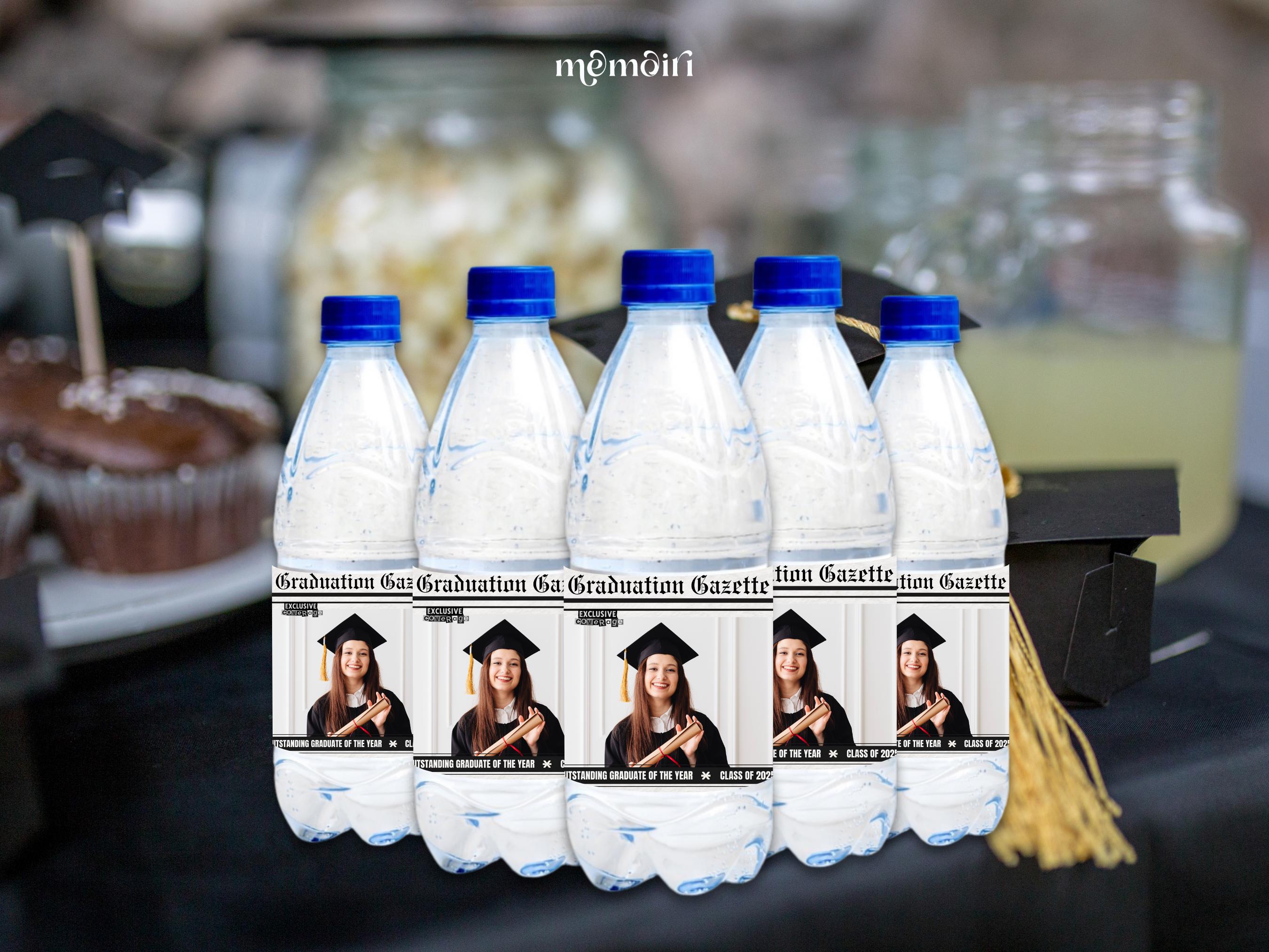 Graduation Water Bottle Label Template Newspaper Canva Wrapper, Bottled ...