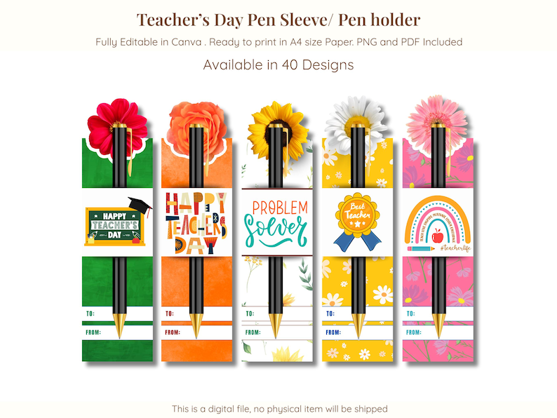Teacher Pen Sleeve Template: 40 Editable Designs (canva Digital ...
