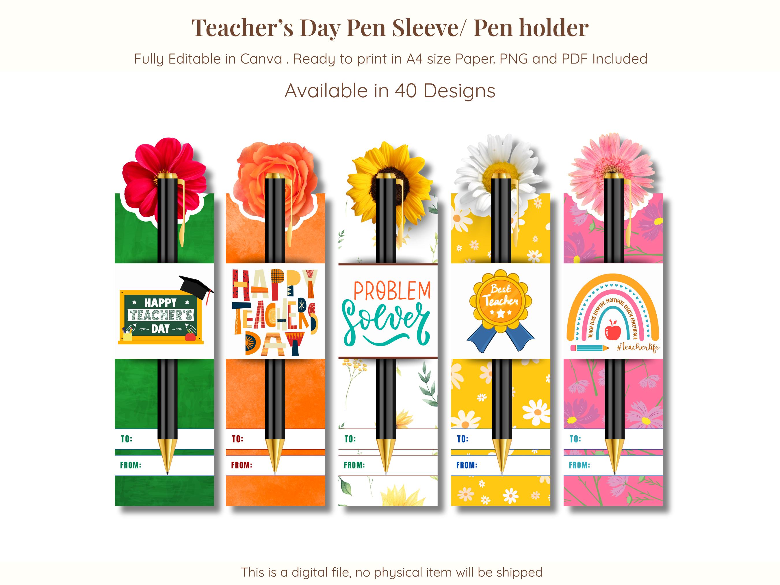 Teacher Pen Sleeve Template: 40 Editable Designs (canva Digital ...