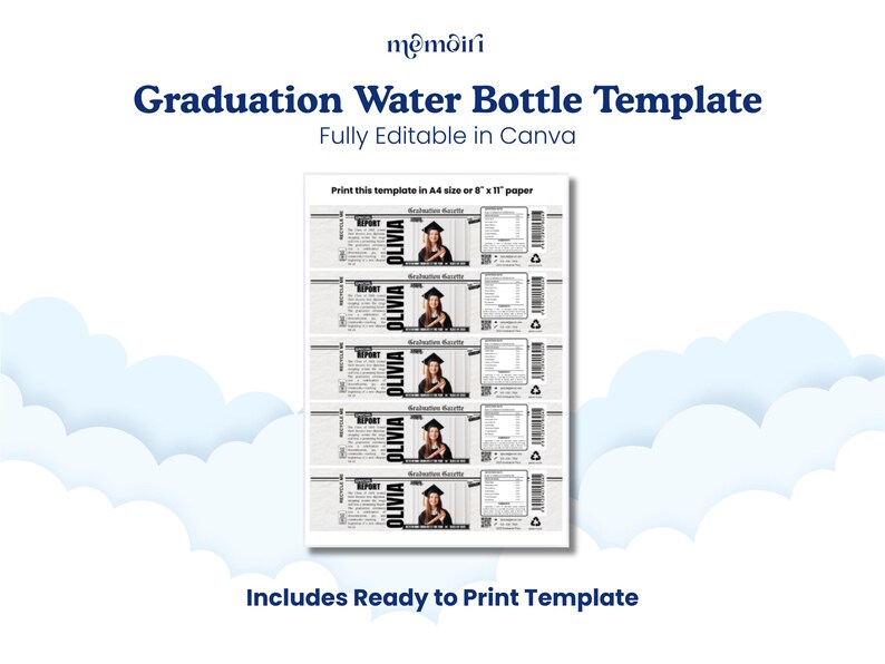 Graduation Water Bottle Label Template Newspaper Canva Wrapper, Bottled ...