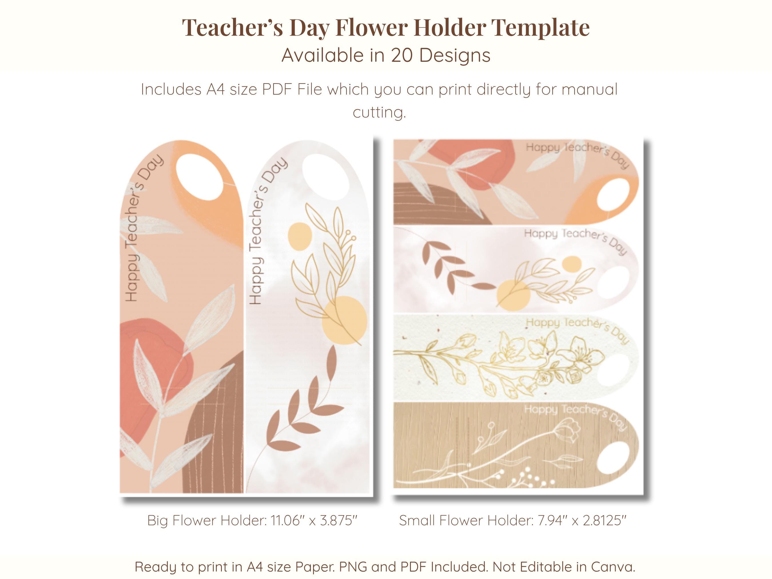 Printable Teacher's Day Single Flower Holder Minimalist Display Card ...