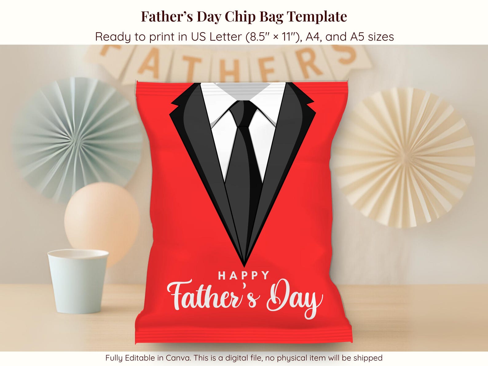 Father’s Day Chip Bag, Suit and Tie Design Best Dad Printable Snack Bag ...