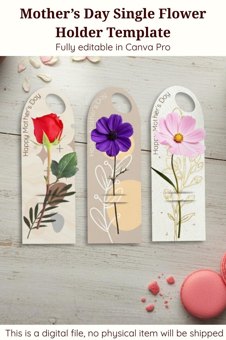 Mother’s Day Single Flower Holder Editable Flower Card Tag DIY Kids ...