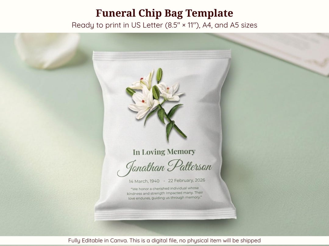 Funeral Chip Bag Template Canva Editable, in Loving Memory Favor ...