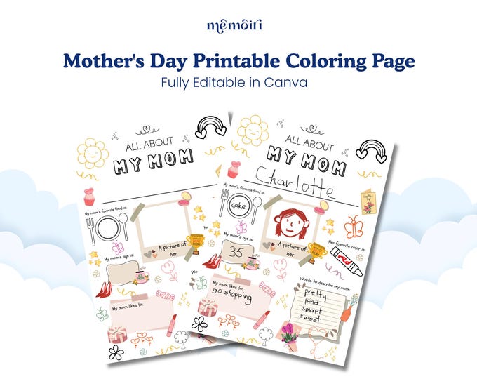 Mother's Day Coloring Pages, All About My Mom Printable, Gift for Mom ...