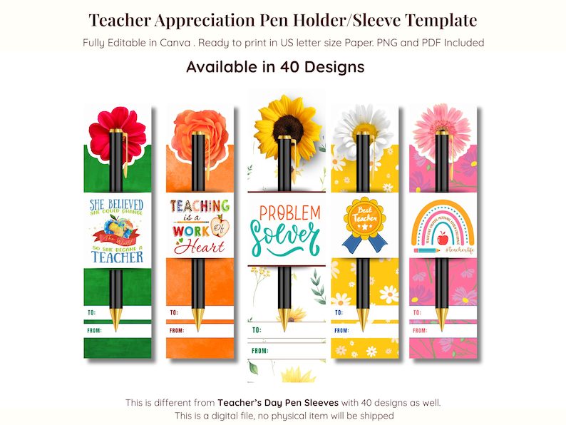 Teacher Appreciation Pen Sleeve Template DIY Printable Pen Holder ...