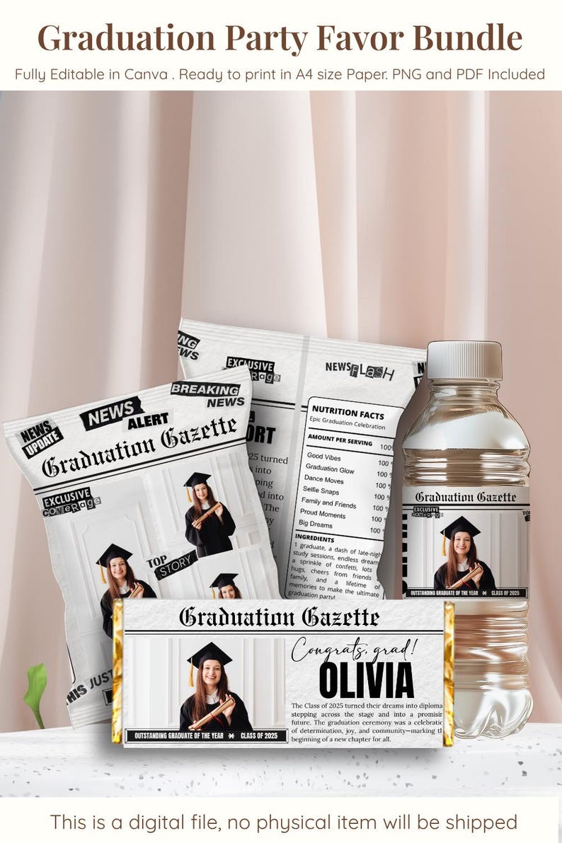 Graduation Party Favor Bundle Printable Graduation Chip Bag, Water ...
