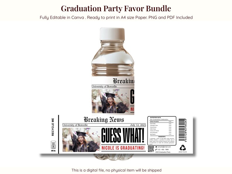 Newspaper Graduation Party Favor Bundle Chip Bag, Water Bottle ...