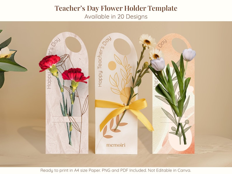 Printable Teacher's Day Single Flower Holder Minimalist Display Card ...