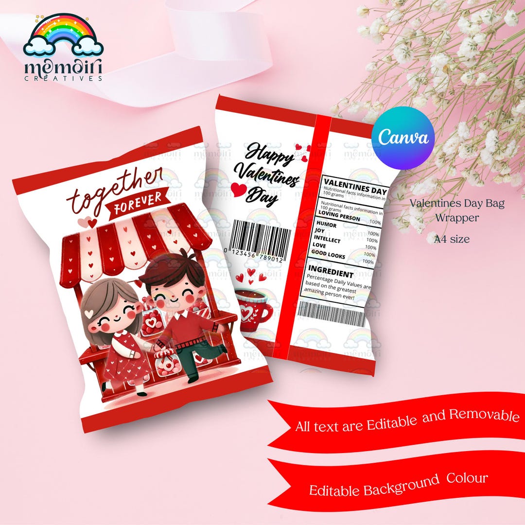 Editable Valentine's Day Chip Bag Template in Canva Valentines Gifts ...