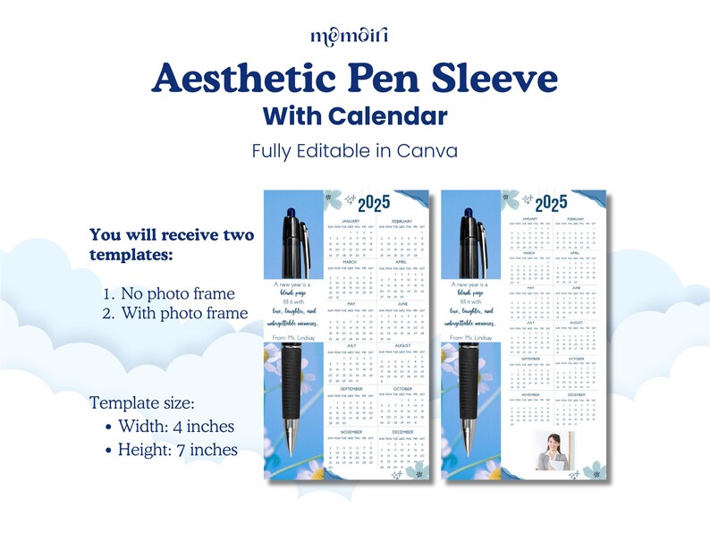 Pen Sleeve Template With Calendar Aesthetic Pen Holder Printable Pen ...