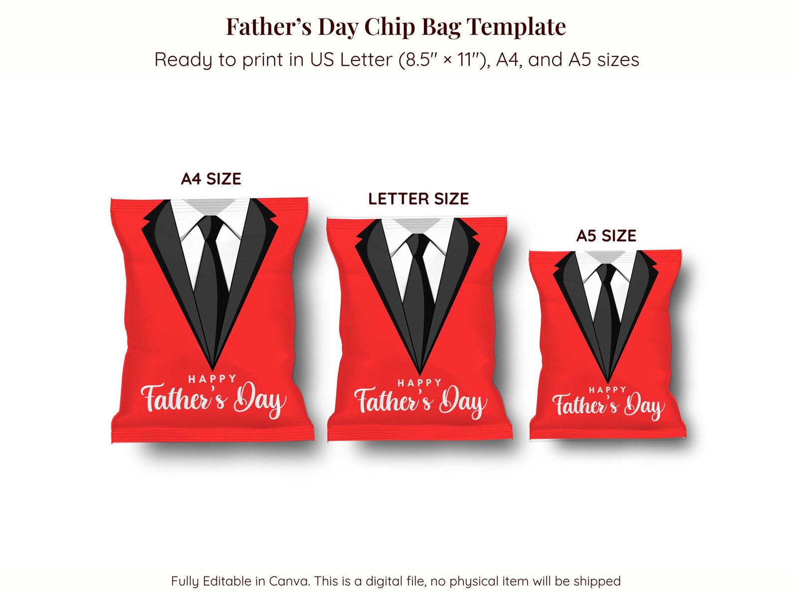 Father’s Day Chip Bag, Suit and Tie Design Best Dad Printable Snack Bag ...