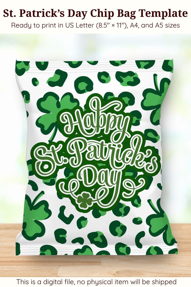 Editable St. Patrick’s Day Chip Bag Template, Shamrock Party Favor ...