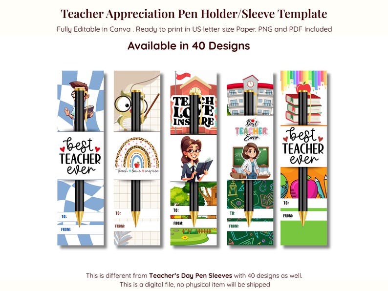 Teacher Appreciation Pen Sleeve Template DIY Printable Pen Holder ...