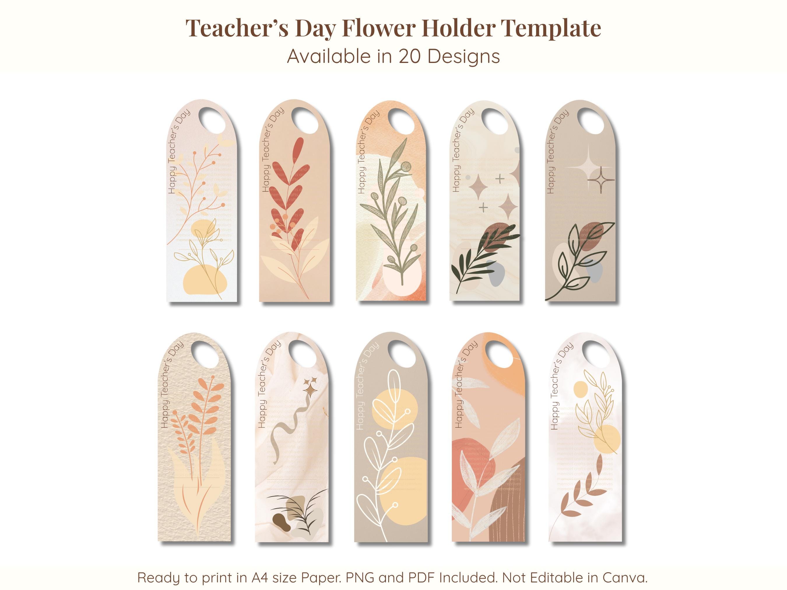 Printable Teacher's Day Single Flower Holder Minimalist Display Card ...