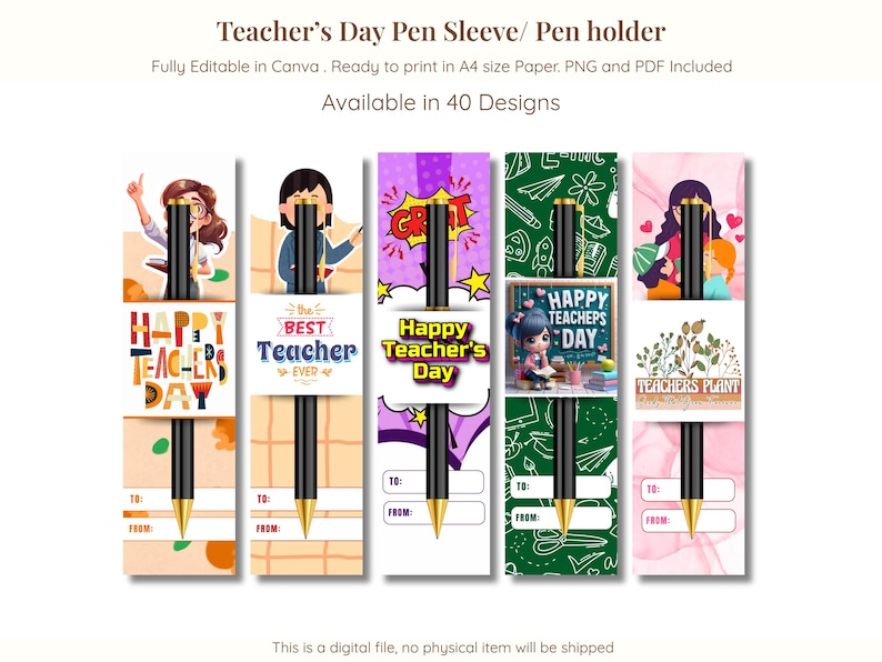 Teacher Pen Sleeve Template: 40 Editable Designs (canva Digital ...