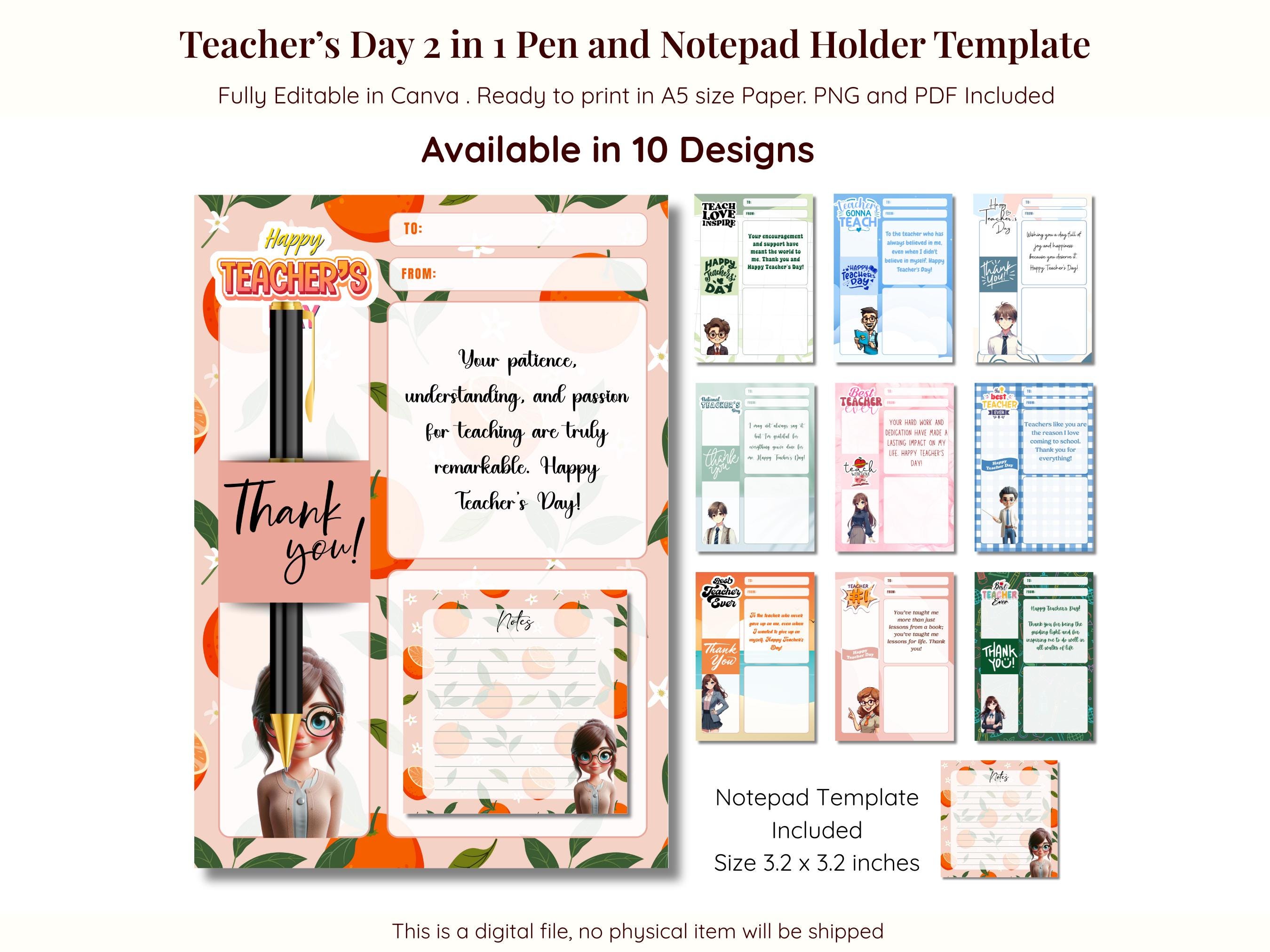 Teachers Printable Pen and Notepad Holder for Teacher’s Day - Etsy