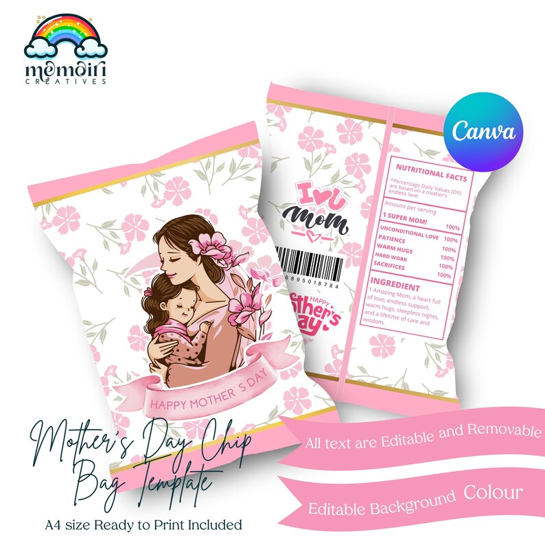 Editable Mother’s Day Chip Bag, Mothers Day Gift, Floral Chip Bag ...