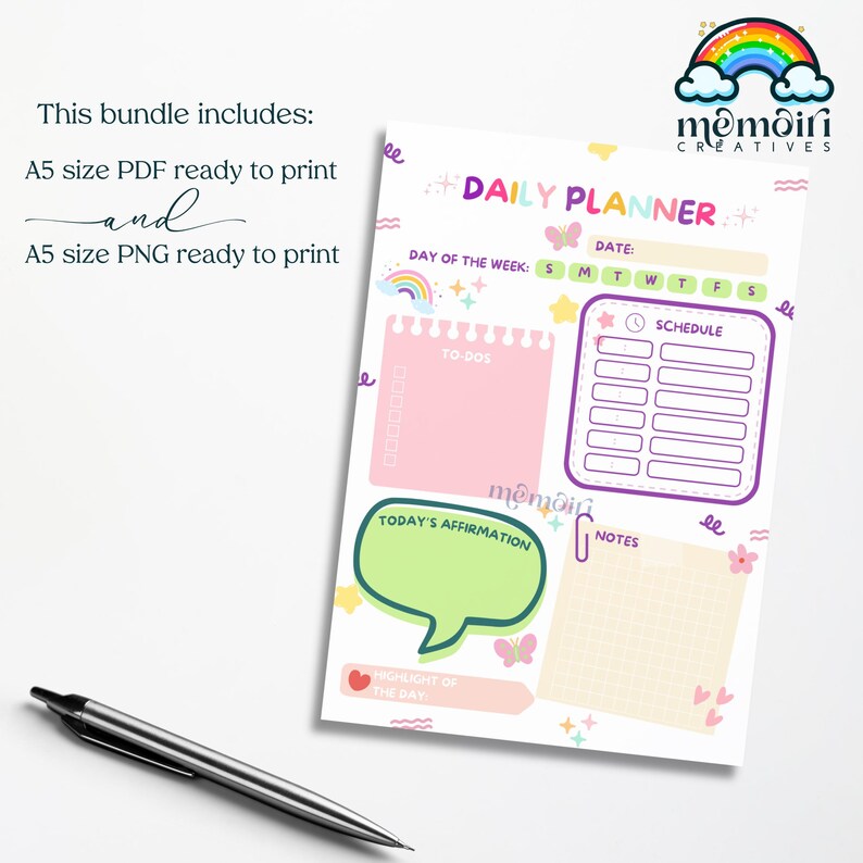 Cute Daily Planner Printable A5 Kawaii To-do List Pastel Productivity ...