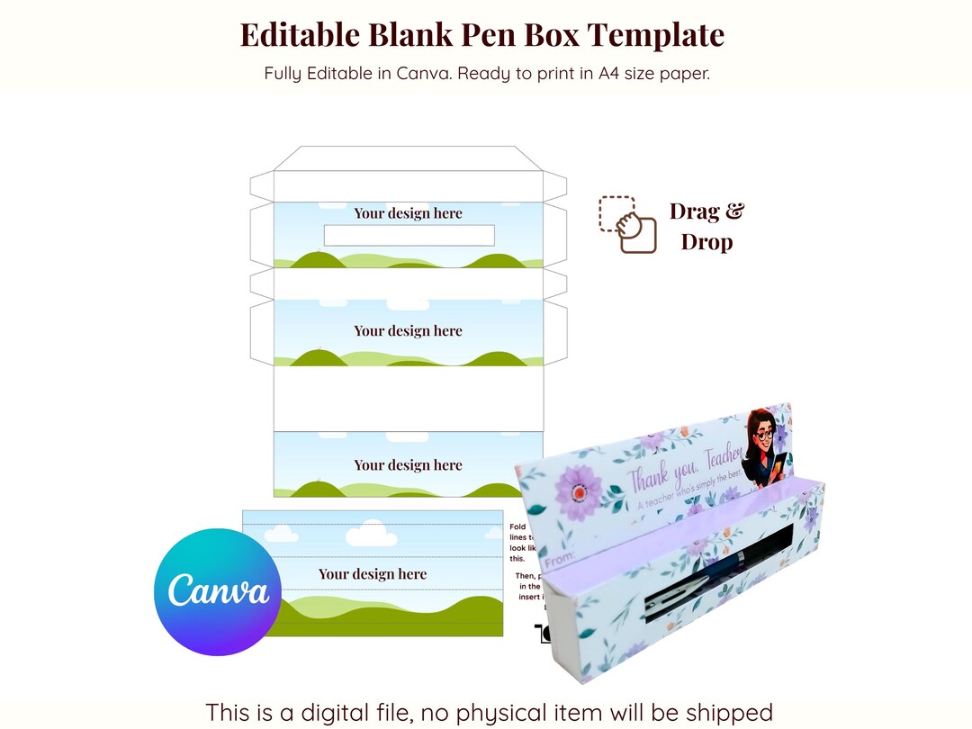 Editable Pen Box Template Printable Favor Box Blank Template Design ...