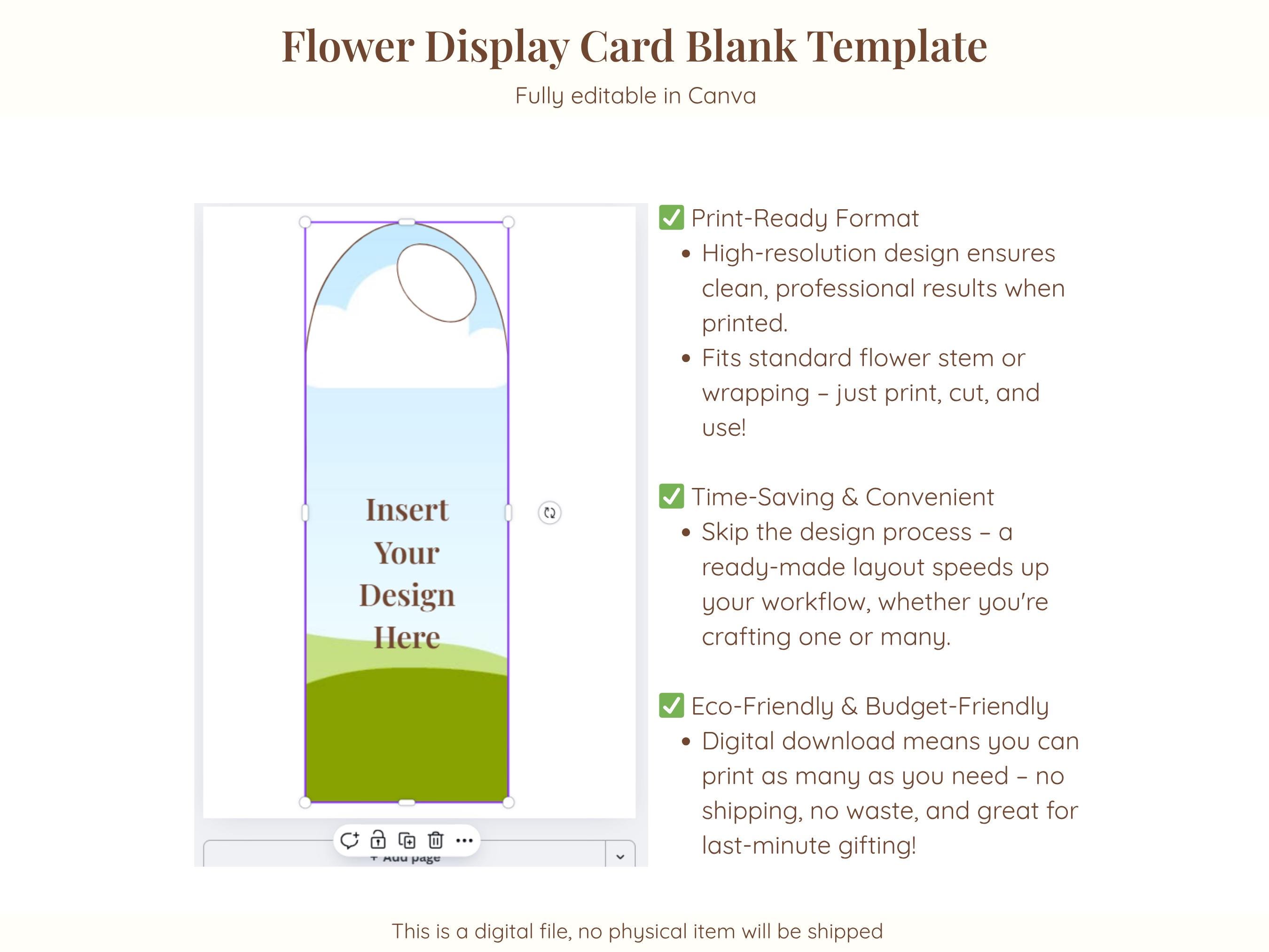 Editable Flower Display Card Template: Printable Bouquet Holder ...