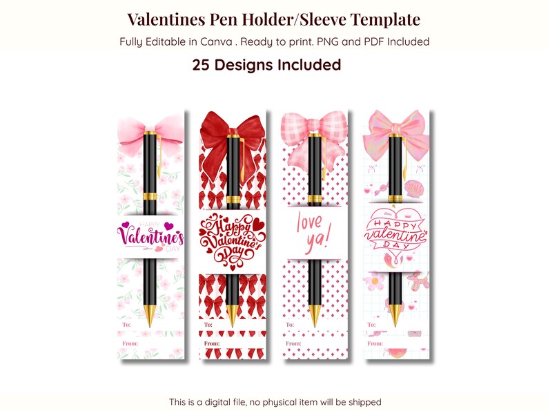 Valentine Pen Sleeve Printable Bundle Coquette Valentin Designs ...