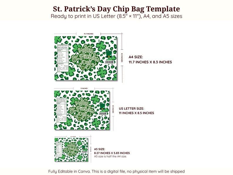Editable St. Patrick’s Day Chip Bag Template, Shamrock Party Favor ...
