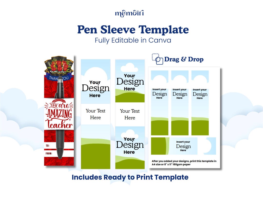 Editable Pen Sleeve Template Blank Canva Custom Pen Holder Drag & Drop ...