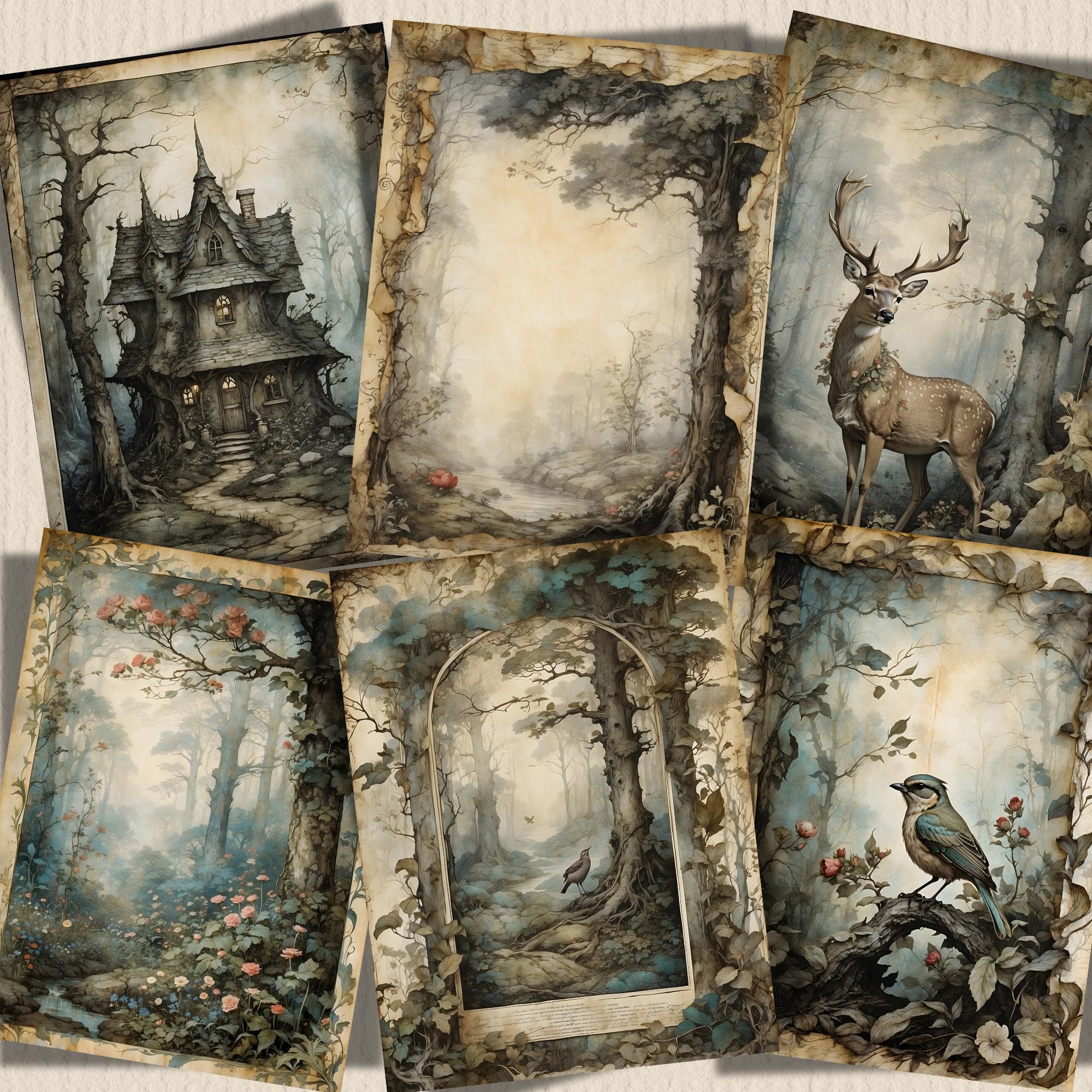 Dark Forest Digital Paper, Fairy Tale Forest Junk Journal Paper ...