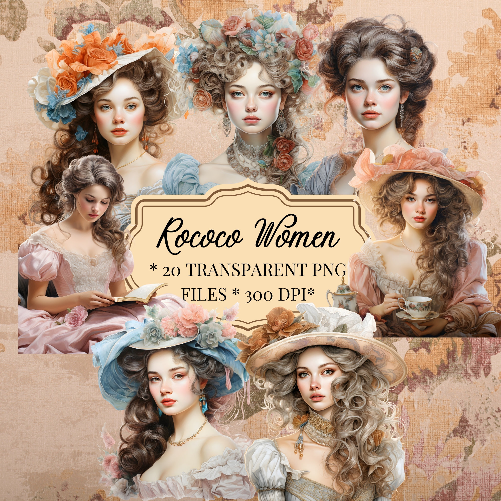 Rococo Girls Clipart, Vintage Rococo Ladies PNG, Royal Girls, Journal ...