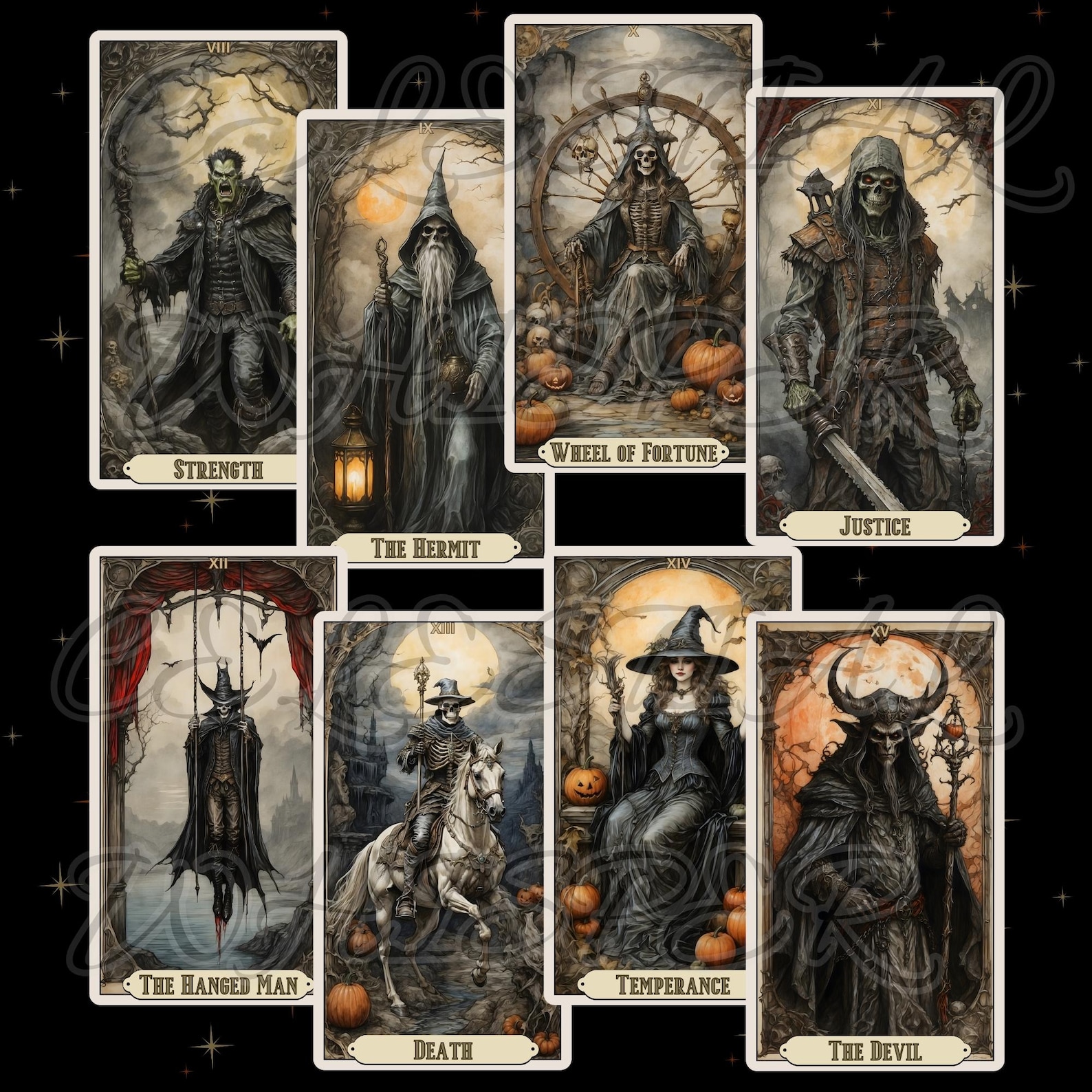 Printable Halloween Tarot Deck Major Arcana, 22 Tarot Cards PDF, Tarot ...