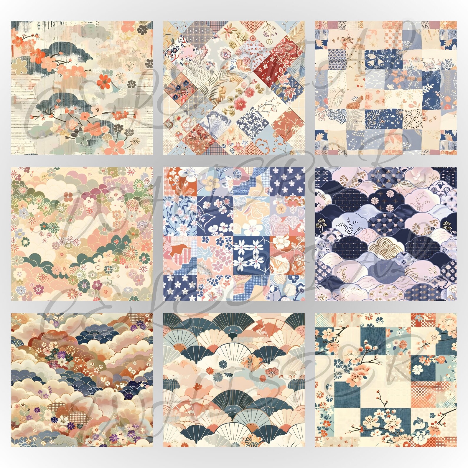 Japanese Pastel Quilting Patterns, Origami Paper Digital Patterns ...