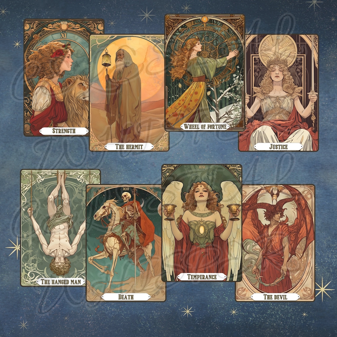 Printable Tarot Cards Art Nouveau Major Arcana Deck, 22 Cards Tarot ...