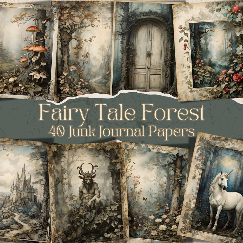 Dark Forest Digital Paper, Fairy Tale Forest Junk Journal Paper ...