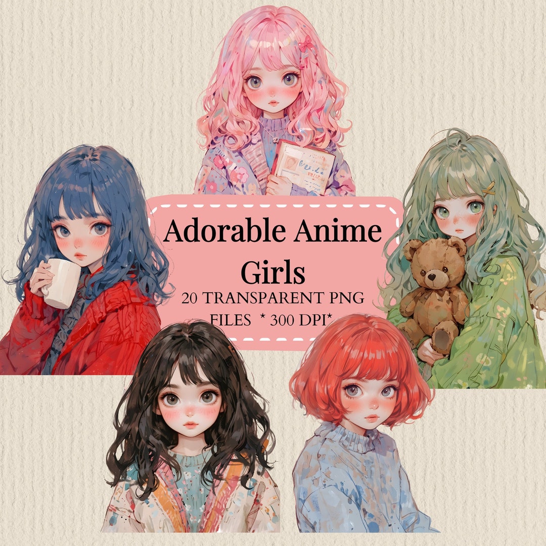 Pastel Anime Girls Clipart Kawaii Anime Girl Png Cute Anime Digital Journal Clipart Bundle