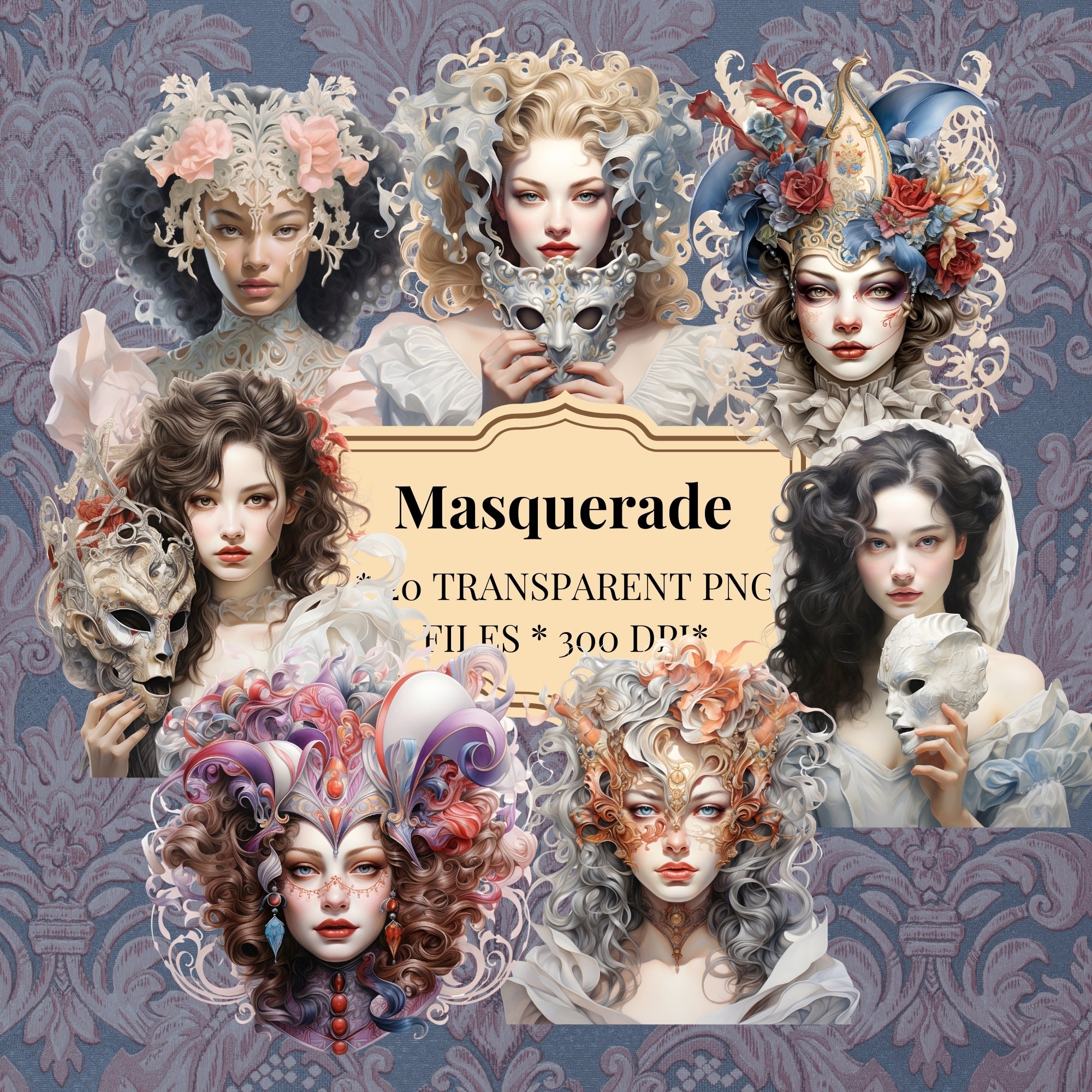 Masquerade Ball Clipart, Mysterious Women PNG, Masked Ladies, Phantom ...
