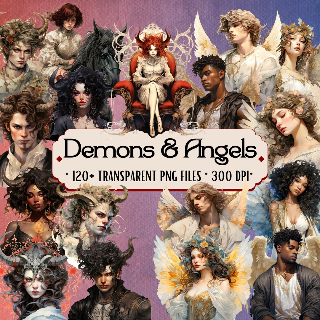 Demons Angels Clipart Pack, PNG Bundle Transparent Fantasy Gothic ...