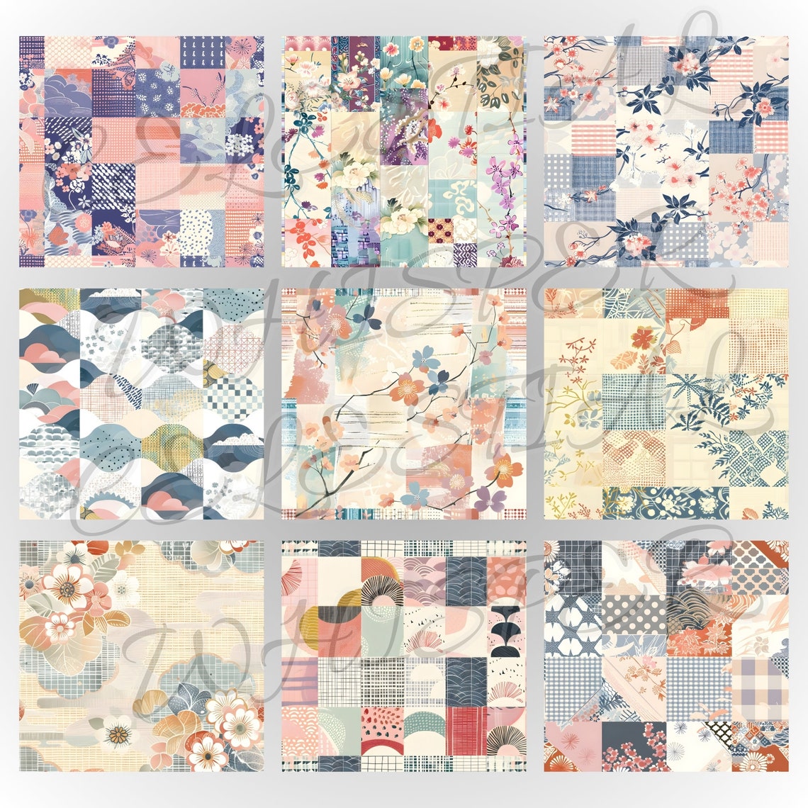 Japanese Pastel Quilting Patterns, Origami Paper Digital Patterns ...
