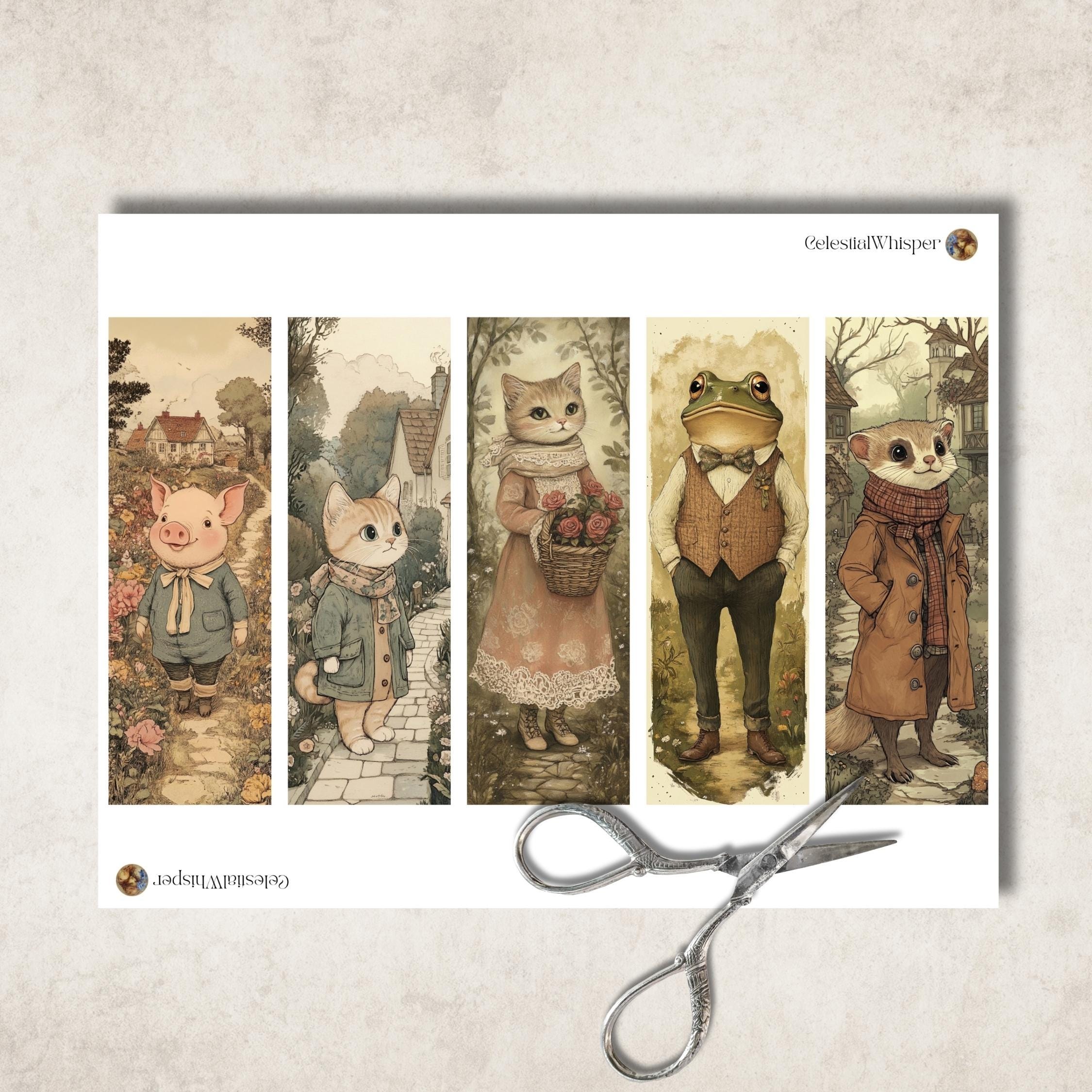 Cottage Animals Printable Bookmarks: Vintage Storybook Anthropomorphic ...