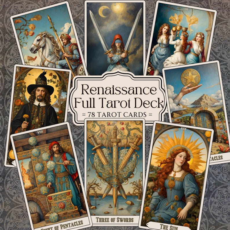 Printable Tarot Deck Renaissance, 78 Cards Tarot Deck PDF, Downloadable Tarot Oracle Set ...