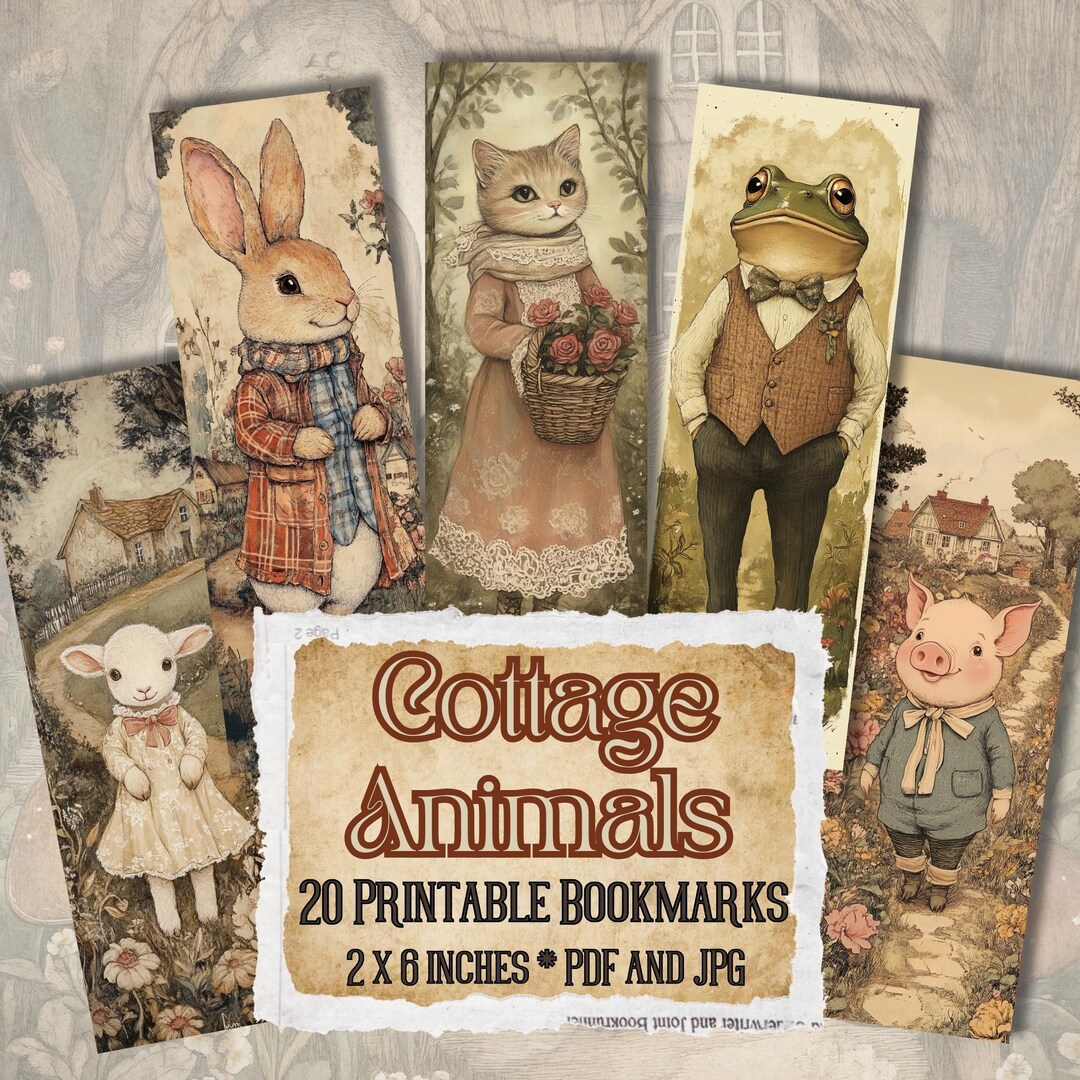 Cottage Animals Printable Bookmarks: Vintage Storybook Anthropomorphic ...