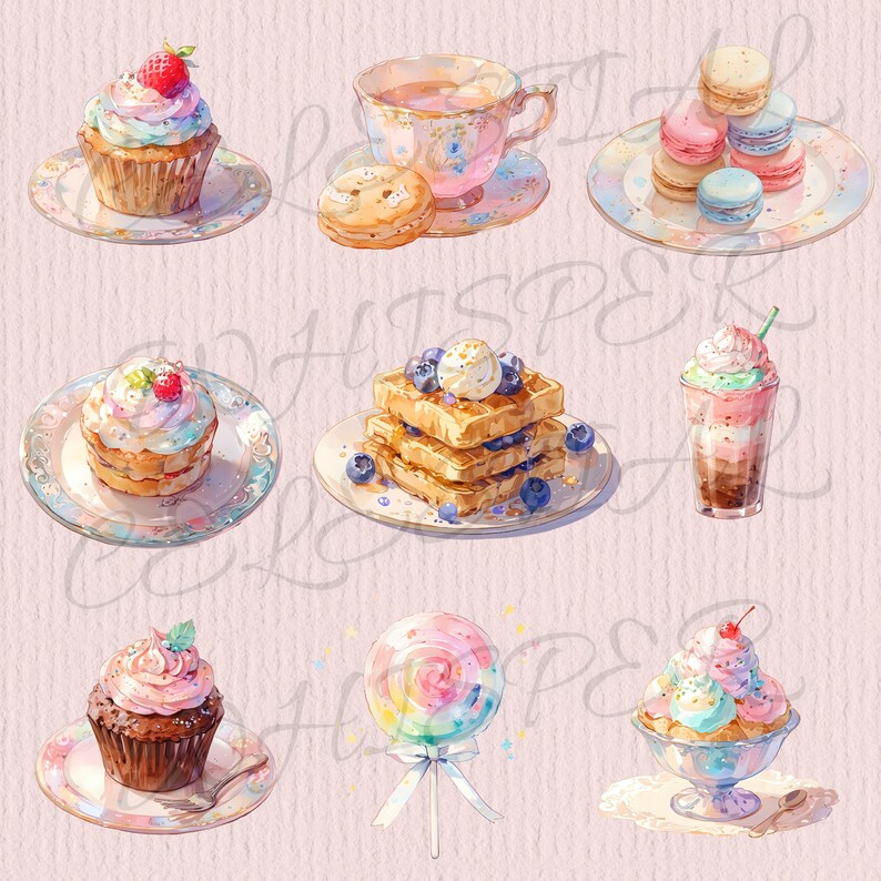 Pastel Desserts Clipart, Watercolor Sweets PNG, Macarons Clip Art ...