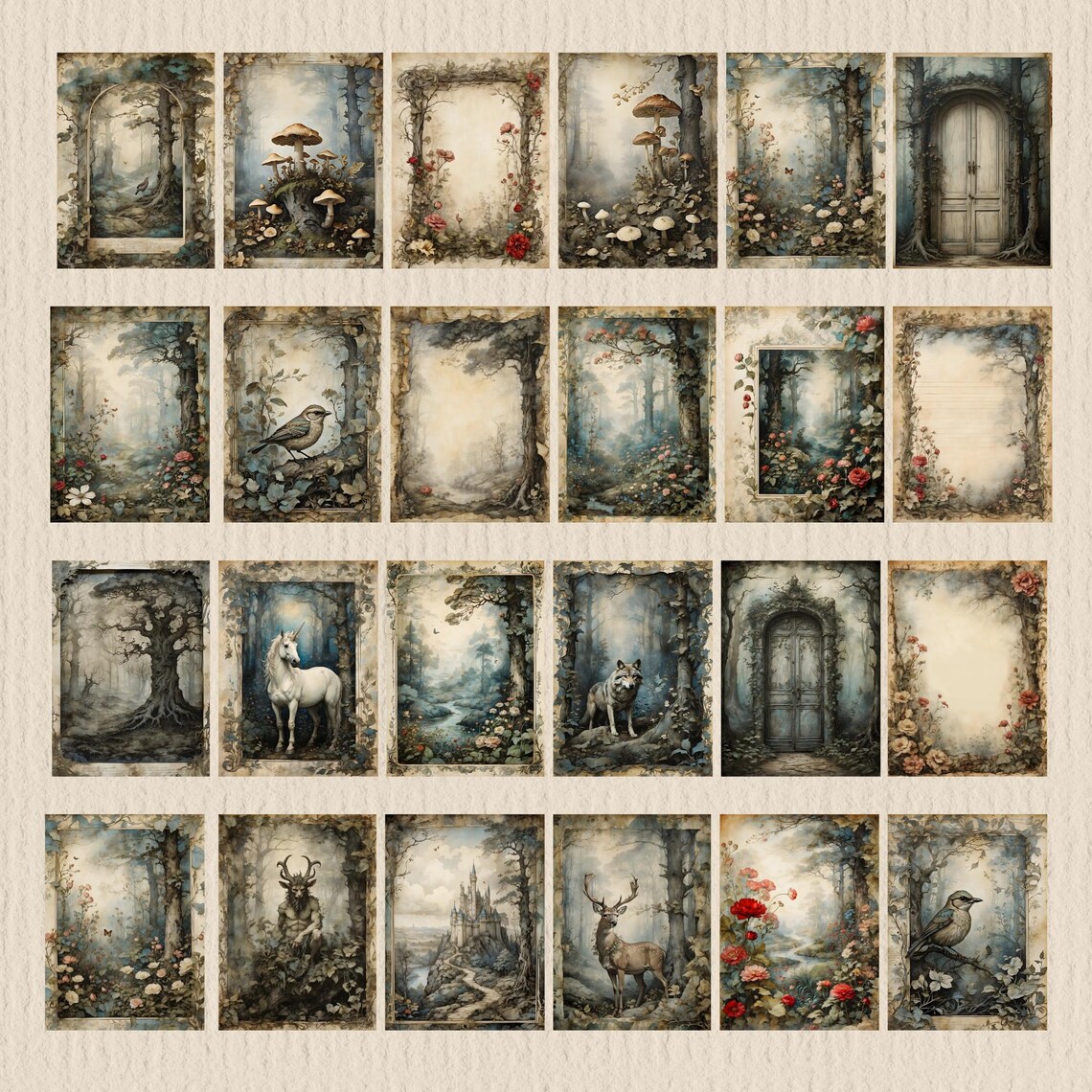 Dark Forest Digital Paper, Fairy Tale Forest Junk Journal Paper ...