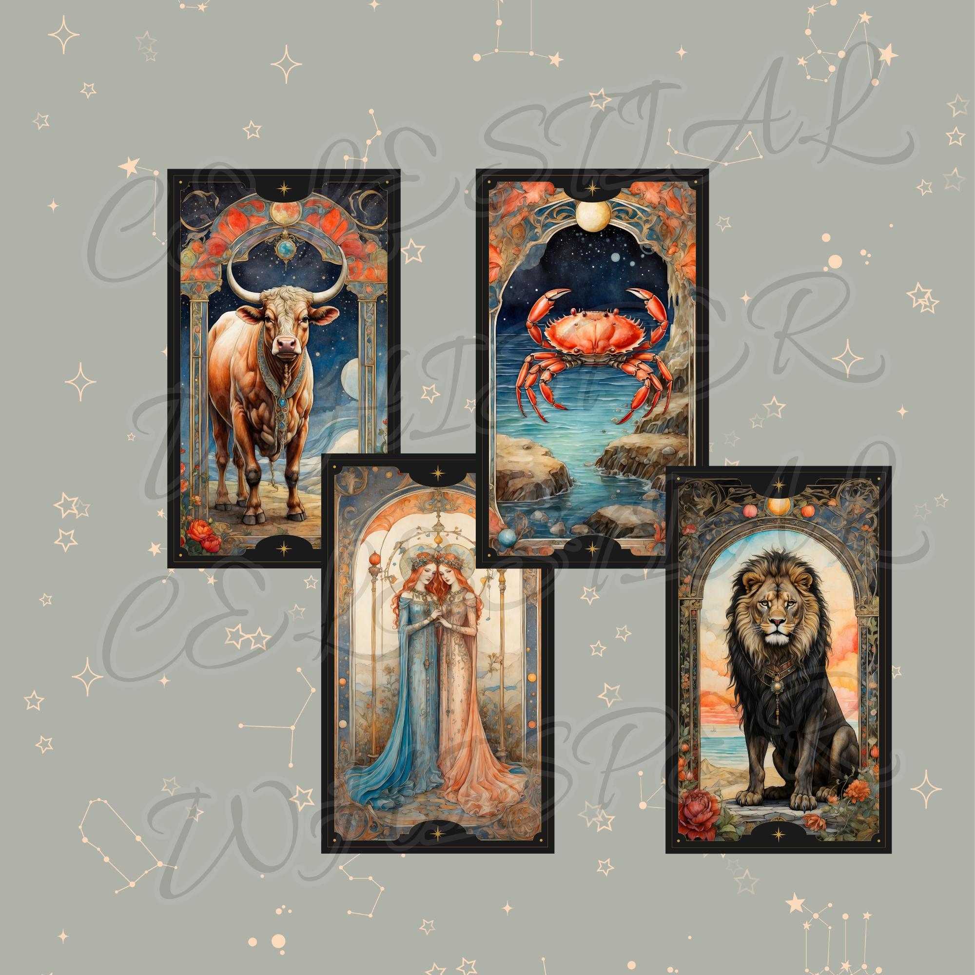 Printable Whimsical Zodiac Cards, 12 Horoscope Signs, Vintage Zodiac ...