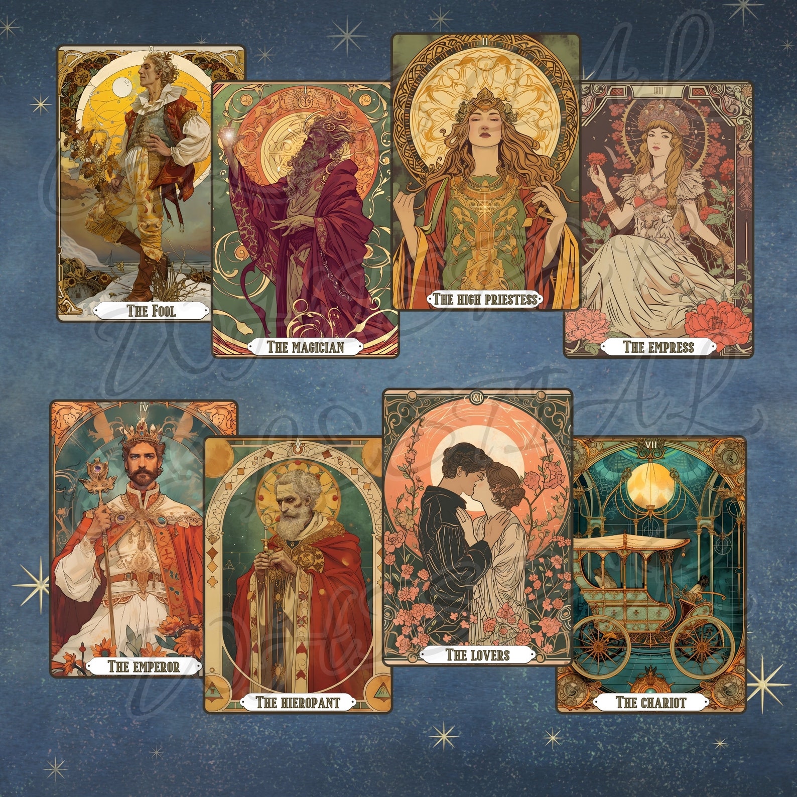 Printable Tarot Cards Art Nouveau Major Arcana Deck, 22 Cards Tarot ...