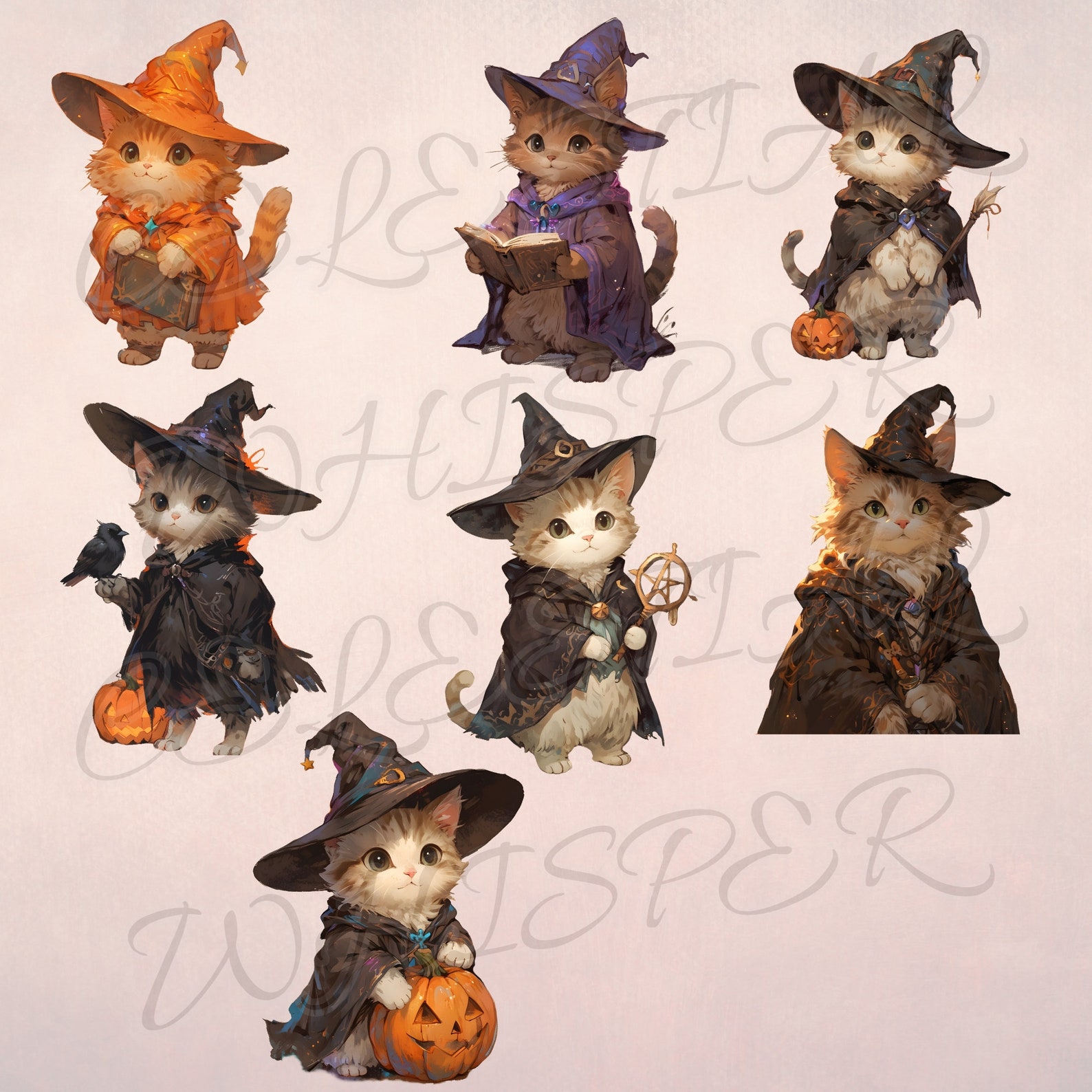 Witchy Cat Clipart, Wizard Cats Clip Art, Cute Halloween Cat Witch PNG ...