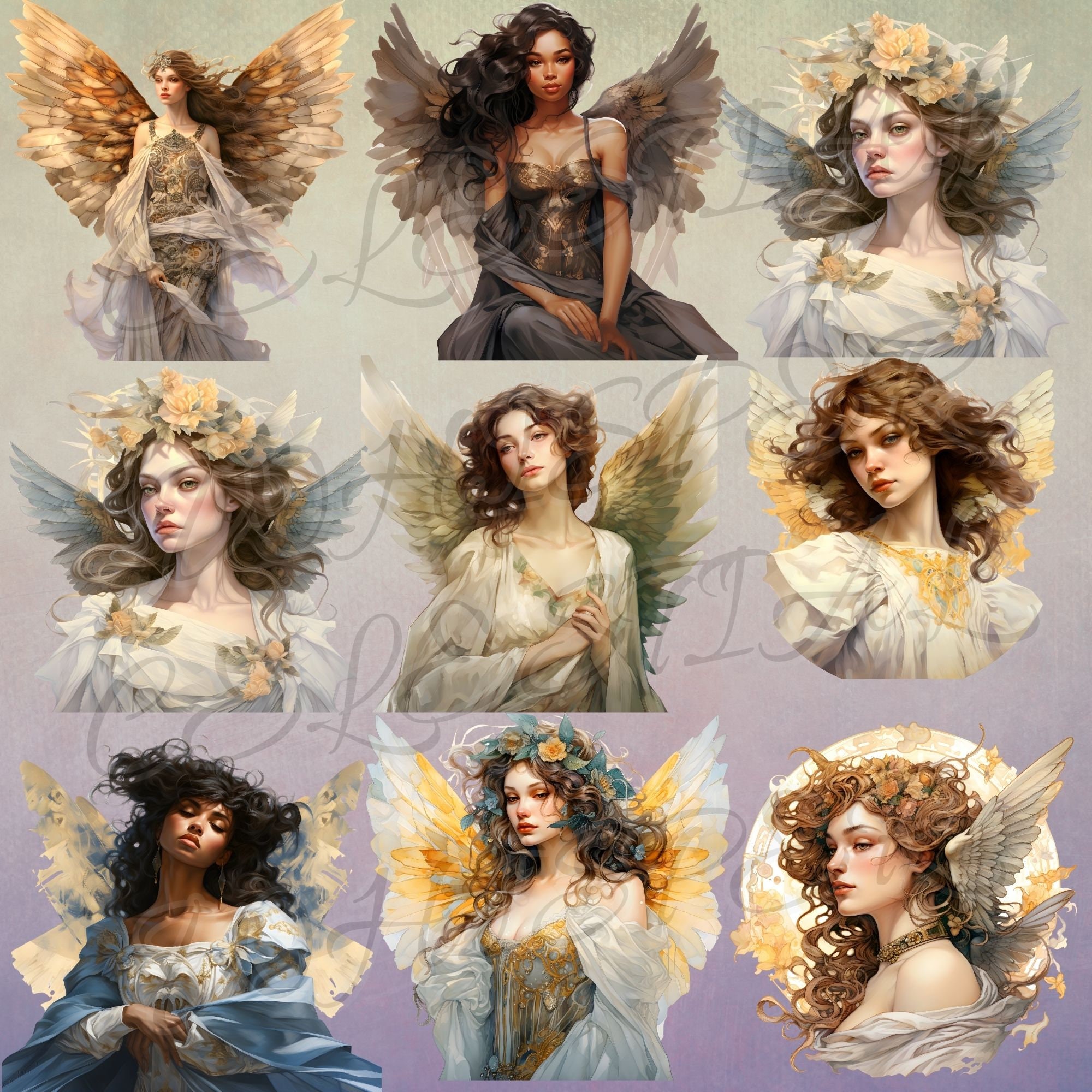 Female Angels Clipart, Angel Ladies PNG, Angelic Women Clip Art Bundle ...