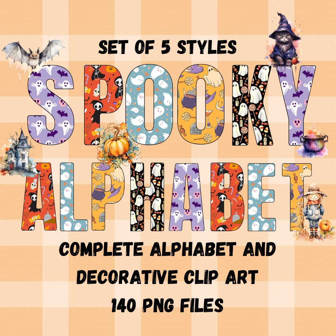 Halloween Alphabet Set PNG, Spooky Clipart Alphabet, Cute Halloween ...