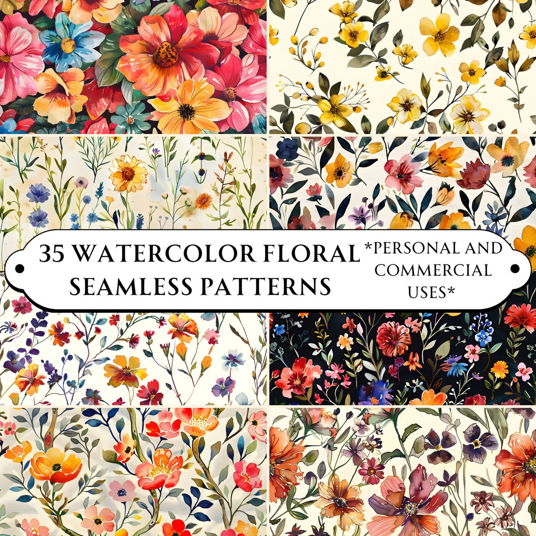 Watercolor Wildflower Seamless Patterns, Spring Field Flowers Pattern ...