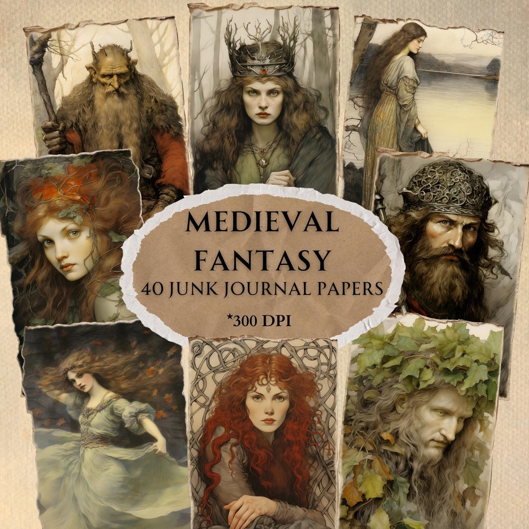 Printable Medieval Fantasy Junk Journal Pages, Dark Fairy Tale ...